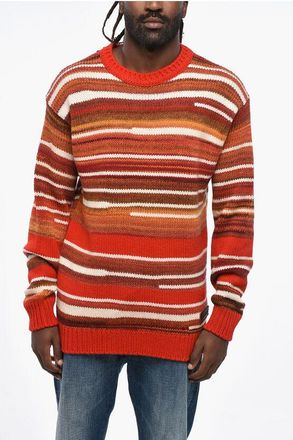 Dsquared2 Multicolor Striped Crew-neck Sweater with Leather Patch size Xxl