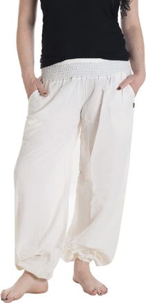 vishes Alternative Bekleidung - Lange Damen Sommerhose Haremshose Schlupfhose einfarbig Dehnbund Einheitsgr&ouml;&szlig;e (34-46) wei&szlig;