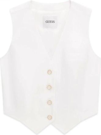 Guess Femme, Vestes, Blanc, Taille: 40 FR Gilet en Lin