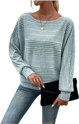 Generic Pull &agrave; Manches Longues et col Chauve-Souris pour Femme, Hauts en Tricot (Light Blue,3TG)