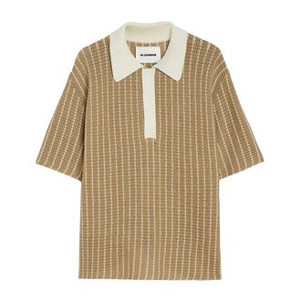 Jil Sander Homme, Tops, Beige, Taille: M Polo Crochet Shirt