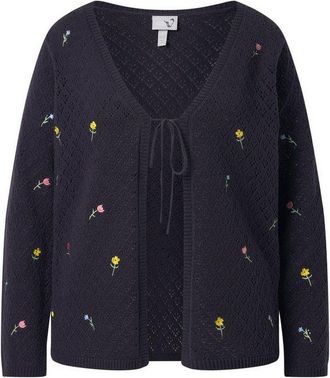 Ulla Popken Strickjacke Strickjacke Stickbl&uuml;ten V-Ausschnitt Langarm