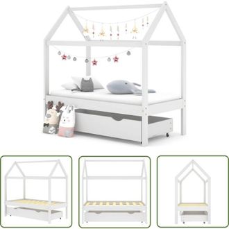 vidaXL The Living Store - Kinderbett mit Schublade Wei&szlig; Massivholz Kiefer 70x140 cm - Holz Kinderbett - Kiefernholz Kinderbett - Kinderbett Mit Schublade