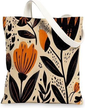 Generic Sacs fourre-tout en toile florale, sacs à provisions réutilisables, sacs à provisions réutilisables, sacs en toile légers et écologiques, Orange, 13x1