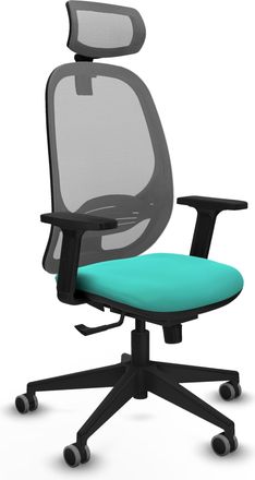 Piqueras y Crespo B&uuml;ro-Lendenwirbelstuhl mit 2D-Armlehnen und Kopfteil, h&ouml;henverstellbar und neigbar, ausgestattet mit 3 Positionen und Schneideschaum, Grau/T&uuml;rkis