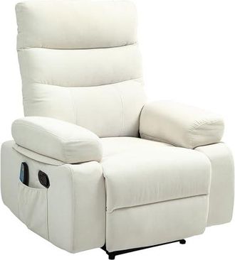 HOMCOM Fauteuil Relax électrique avec Fonction Massage Chauffage Fauteuil Relaxant avec Dossier inclinable et Repose-Pied, Poche latérale, télécommande, crèm
