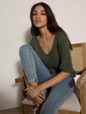 Apricot Waffle Open Knit Top