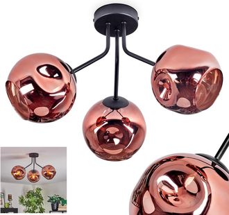 HOFSTEIN Deckenleuchte Ripoll, 3-flammige Deckenlampe aus Metall/Glas in Schwarz/Kupfer, moderne Leuchte im Retro/Vintage-Design (Schirme &Oslash; 15 cm), E14, Esszim