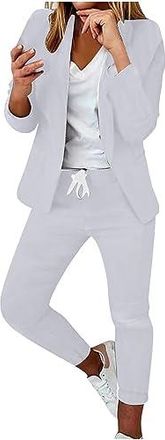 Generic Ensemble de costume deux pi&egrave;ces pour femme, blazer et pantalon, tenue de bureau d&eacute;contract&eacute;e pour femme, ensemble 2 pi&egrave;ces, blanc, XXL
