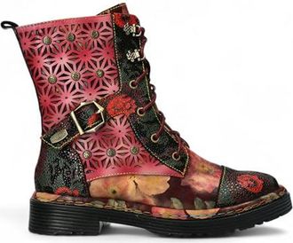 Infinity Leather Bottines Hautes à Lacets en Cuir Style Gothique Victorien Floral Incaso-36 de Laura Vita Pour Femme - Fermeture Zippée Latérale