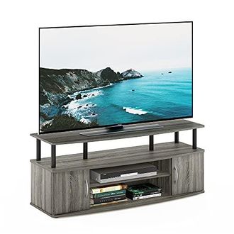 Furinno JAYA Großes Entertainment-Center für bis zu 55-Zoll-Fernseher, französische Eiche/Schwarz, PVC-Rohr