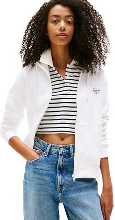 Tommy Jeans Sweat à Capuche zippé pour Femme avec Logo Script et Cordon de Serrage, Blanc, Medium