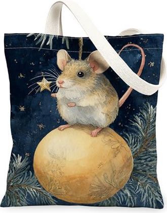 Generic Sacs fourre-tout en toile de No&euml;l motif animal mignon, sacs d&eacute;picerie r&eacute;utilisables, vintage, l&eacute;gers, lavables &agrave; l&eacute;paule S, bleu, 13x15 Inch