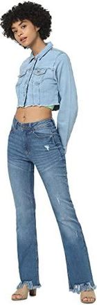 Only Onlwonder Ls Cropped DNM Jacket Gua Veste en jean pour femme, Bleu jeans clair, XS