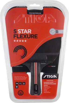 STIGA Sports Flexure Tischtennisschl&auml;ger 5-Sterne Offensive - Profi Tischtennisschl&auml;ger mit ITTF-gepr&uuml;ften Bel&auml;gen, 5-schichtigem Holz, 2,0 mm Schwamm, konkaver Gr