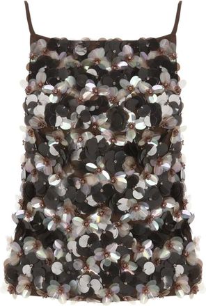 P.A.R.O.S.H. P.a.r.o.s.h., Femme, Tops, Brun, Taille: 38 FR Haut &agrave; Sequins Floral