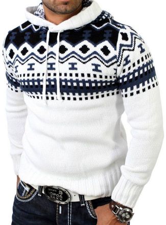 Reslad Strickpullover Reslad Herren Grobstrick Pullover Norweger Winter Kapuzenpullover (1-tlg) Strickpullover M&auml;nner Norwegermuster mit Kapuze