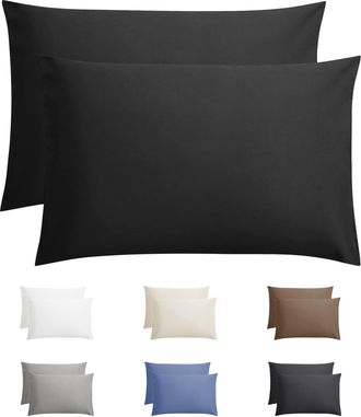 Sleeptime Kissenbezug 60 x 70 Schwarz - 2er Set - 100% Baumwolle - Kissenhülle 60x70 - Mit Hotelverlsuss