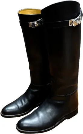 Herm&egrave;s Black Leather Riding Boots Size 38