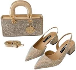 Generic Talons à bride arrière pailletée pour femme avec ensemble sac à main assorti, doré, 41 EU