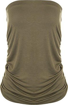 WearAll Grande Taille Bandeau Top ruché sans Manches - Kaki - 48-50