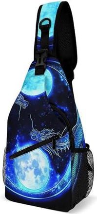 Generic Sacoche Port&eacute; &eacute;paule Pleine Lune Dragon Ying Yang Multifonction Sac De Poitrine Durable Sac &agrave; Poitrine pour Voyage Randonn&eacute;e Femme