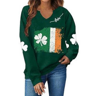 Generic Sweat-shirt de la Saint-Patrick avec imprim&eacute; tr&egrave;fle irlandais pour femme - Motif tr&egrave;fle porte-bonheur - Grande taille - Haut &agrave; manches longues - Col e