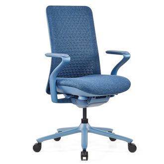 hjh OFFICE Ergonomischer Designer Bürostuhl VERVIO Drehstuhl mit Lordosenstütze und Sitztiefenverstellung, Atmungsaktiver Netzstoff, Blau