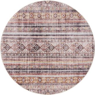 benuta Basic Waschbarer Teppich George - Multicolor/Pink 160 cm Rund - Kunstfaser - Rund & im Style: Vintage, Elegant, Retro - Pflegeleicht für Wohnzimmer