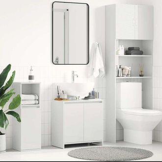 vidaXL vidaXL Armoire de salle de bain Blanc brillant Bois ding&eacute;nierie