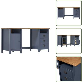 vidaXL Bureau Hill Gris 150x50x74 cm Bois de pin solide - Bureau En Bois - Bureau Design - Bureau Industriel - Bureau Vintage - Meuble De Bureau