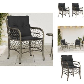 vidaXL Gartenst&uuml;hle mit Kissen 2 Stk. Grau Poly Rattan - Gartensessel - Gartenst&uuml;hle - Outdoor M&ouml;bel - Rattan Gartenm&ouml;bel - Wetterfest