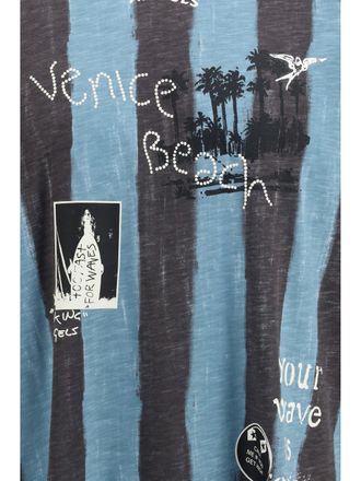Palm Angels Mens T-Shirt Soccer Cali Black-Blue Cotton T-Shirts Black/blue And Polos