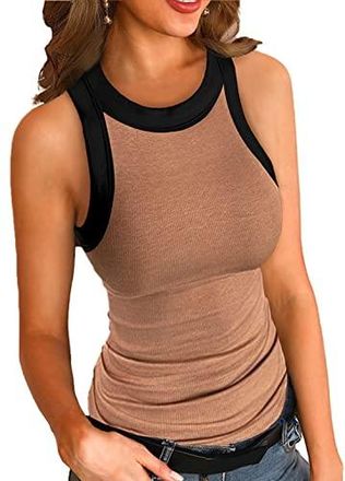 Minetom Femme Débardeur Crop Top Dos Nageur Caraco Chic et Elegant sans Manche Col Rond Haut Court Tank Top Boutonnage Camisole Décontracté Moulante Caraco Cr