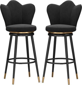 Generic Barhocker, drehbar, bl&uuml;tenf&ouml;rmige R&uuml;ckenlehne, K&uuml;cheninsel-Hocker in Tresenh&ouml;he mit Fu&szlig;st&uuml;tze und schwarzen Metallbeinen f&uuml;r Kneipe, Hausbar, Esszimme