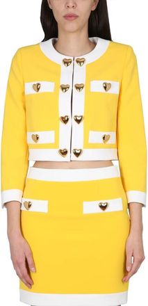 Moschino Femme, Vestes, Jaune, Taille: 40 FR Veste Cr&ecirc;pe Boutons Coeur
