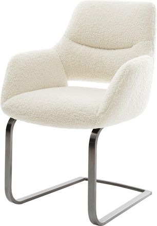 DELIFE Schwingstuhl Yago-Flex mit Armlehnen Freischwinger flach Graphit Teddystoff Beige Taschenfederkern