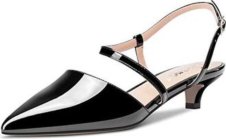 Castamere Femmes Bas Kitten Talon Heel Fermé Pointu Bout Escarpins Slingback Slip-on Boucle Bureau Party Clear Dress Chaussures Noir 45 EU