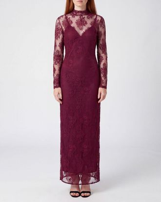 Aniye By Robe de soir&eacute;e longue en dentelle &agrave; col montant et manches longues