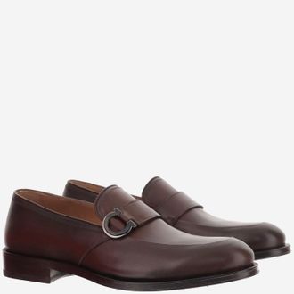 Ferragamo Mens Leather Gancini Loafers Brown Calf
