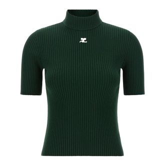 Courr&egrave;ges Pull Col Roul&eacute; R&eacute;&eacute;dition - Femme - Pulls - Vert - Taille: 36 FR