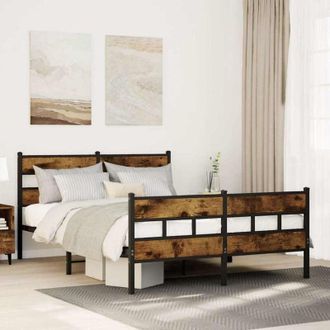 vidaXL Cadre de lit en m&eacute;tal sans matelas ch&ecirc;ne fum&eacute; 140x190 cm Vidaxl