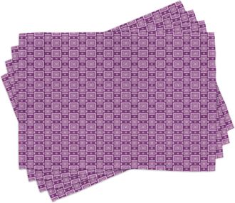 Abakuhaus Lila und Flieder Platzmatten 8 Stück, Geometrisches Retro Modernes Fliesen Design Muster Mit Quadratischem Form Druck, Waschbare Stoff Esszimmer Küche
