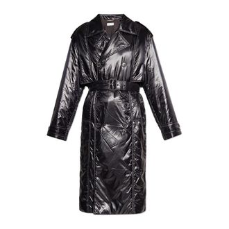 Saint Laurent Leichter- wattierter Mantel mit G&uuml;rtelverschluss - - Coats - Damen - Schwarzk - 2XL