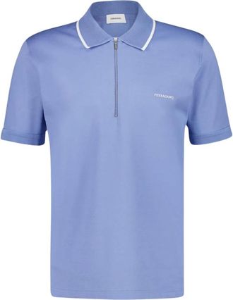 Ferragamo Homme, Tops, Bleu, Taille: L Polo Bluette en coton avec fermeture &eacute;clair