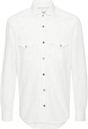 Brunello Cucinelli Chemise Western en Coton Piqu&eacute; - Homme - Chemises - Blanc - Taille: M