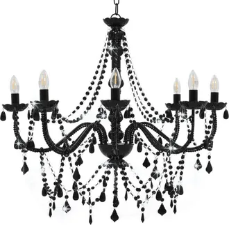 vidaXL Vidaxl - Lustre &agrave; perles noires 8 ampoules E14 - Dimensions 80x75 cm - M&eacute;tal et acrylique - &Eacute;clairage d&eacute;coratif pour int&eacute;rieur