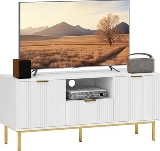HOMCOM TV-M&ouml;bel 120 cm, TV-M&ouml;bel f&uuml;r Fernseher bis 40 Zoll mit 2 Soft-Close-T&uuml;ren, Schublade und offenem Fach, Stahlf&uuml;&szlig;e, TV-Bank f&uuml;r Wohnzimmer, Schlafzimme