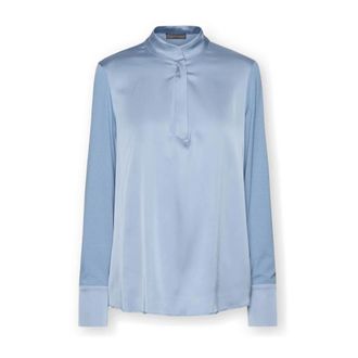 Elena Miro Viskose-T-Shirt mit Mandarinenkragen - - Blouses & Shirts - Damen - Blau - S