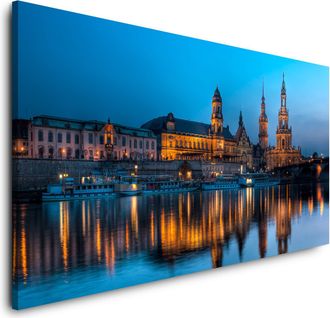 Paul Sinus Art Wilsdruf bei Nacht 120x 60cm Panorama Leinwand Bild XXL Format Wandbilder Wohnzimmer Wohnung Deko Kunstdrucke